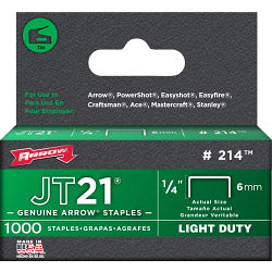 Arrow JT21/T27 Staples 6mm 1/4in (1000) – Direct From UK
